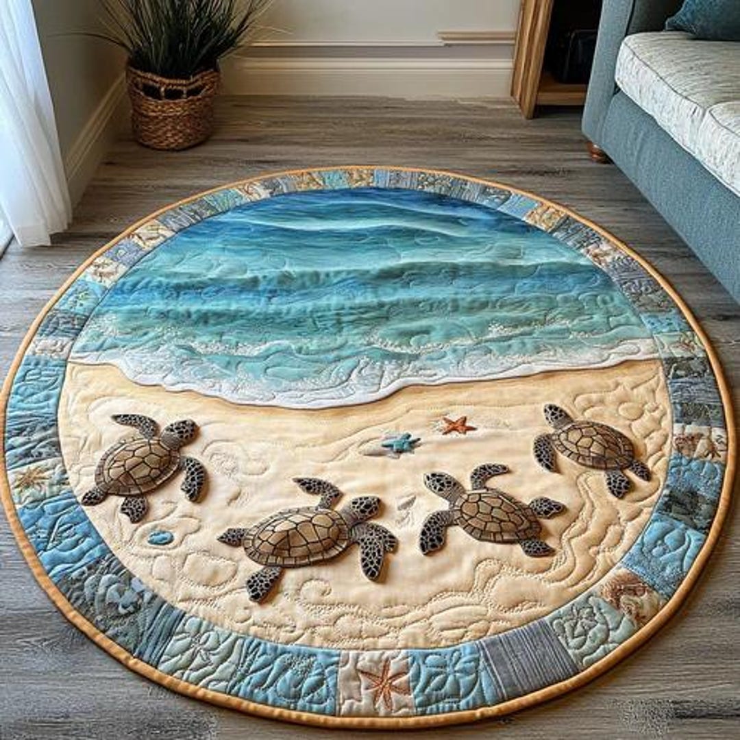 Sea Turtle Round Rug, Coastal Ocean Art, Beach House Decor, Summer ...