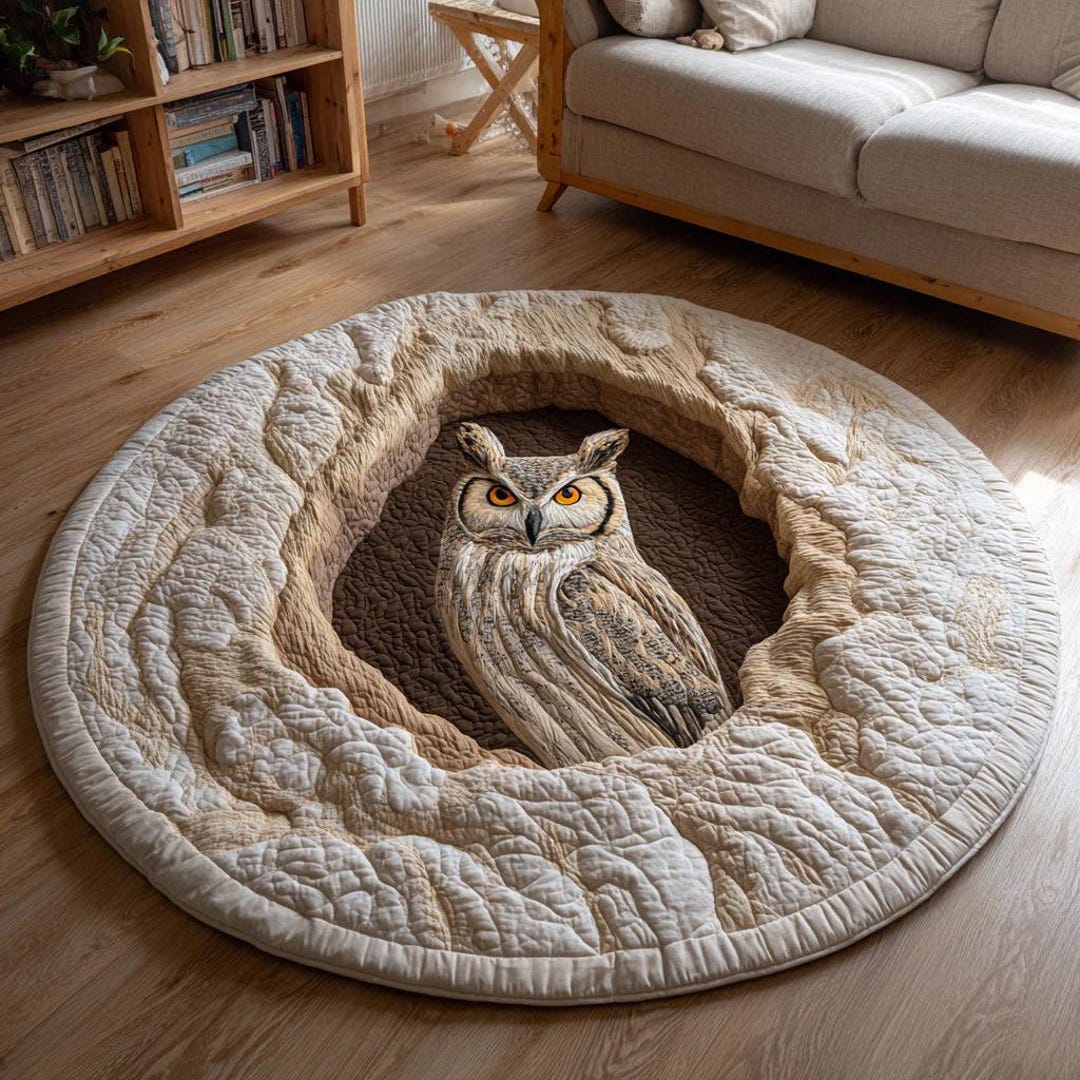 Owl Round Rug - Printed Forest Carpet - 3D Burrow Illusion Decor - Etsy
