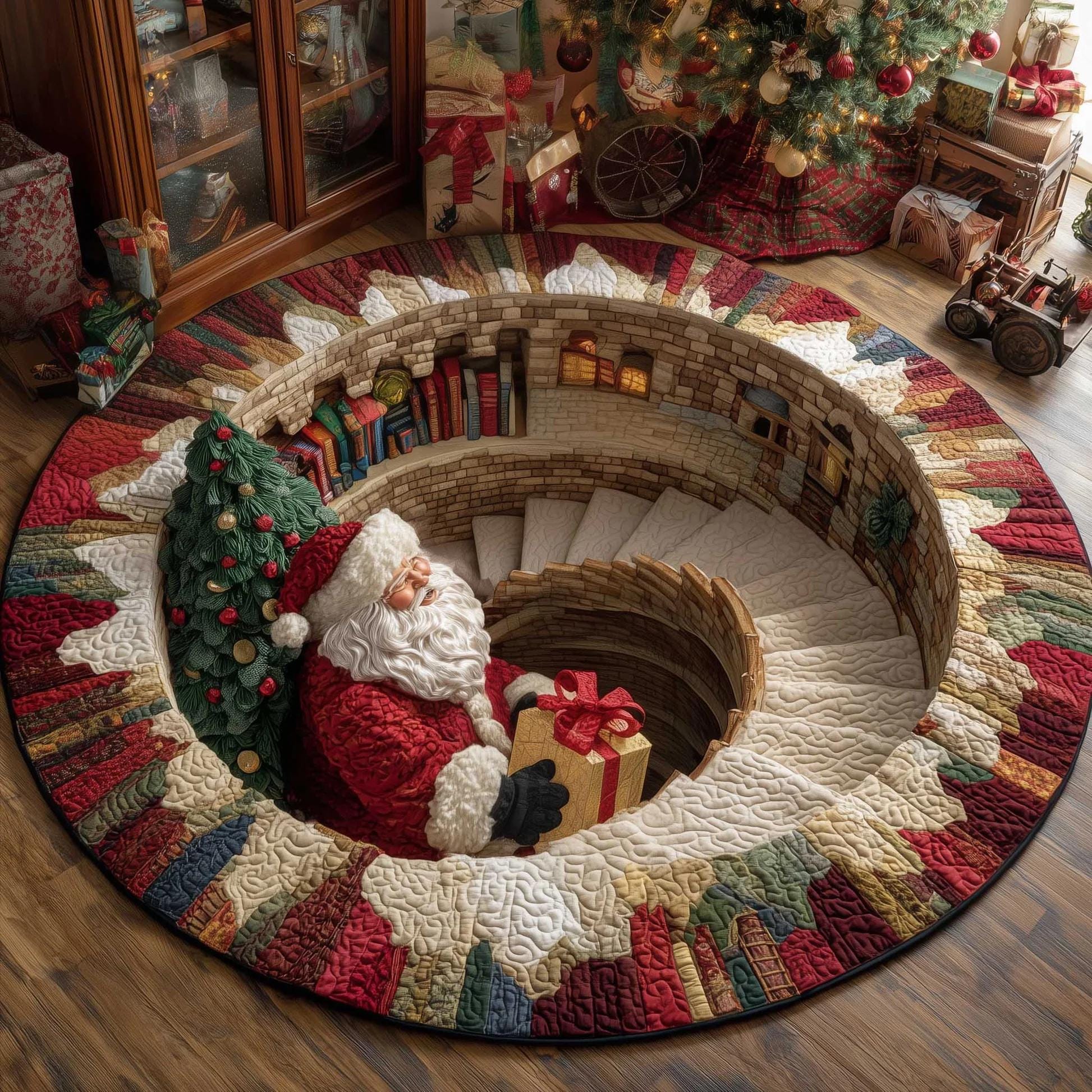 3D Santa Illusion Round Rug – Christmas Holiday Home Decor - Etsy