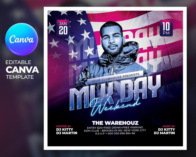 MLK Day Weekend Party Flyer | Patriotic Club Event, DJ Night (digital ...