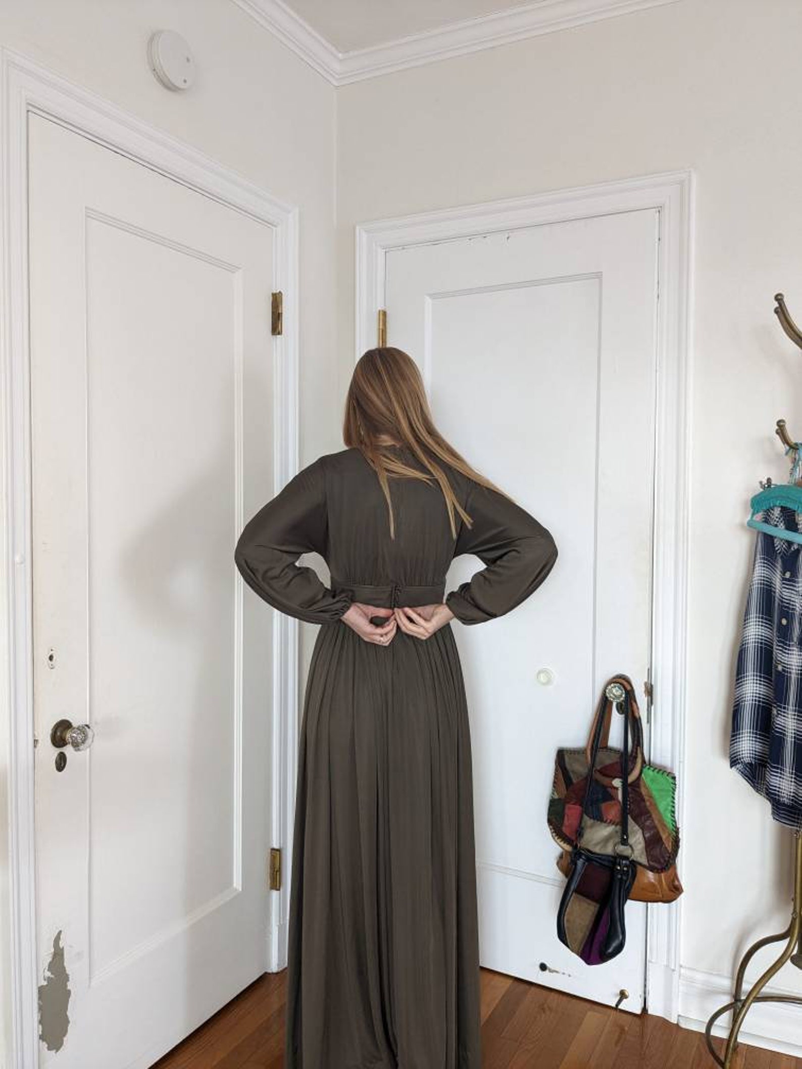 Donald Brooks 1970s Draped Balloon Sleeve Brown Jersey Maxi - Etsy