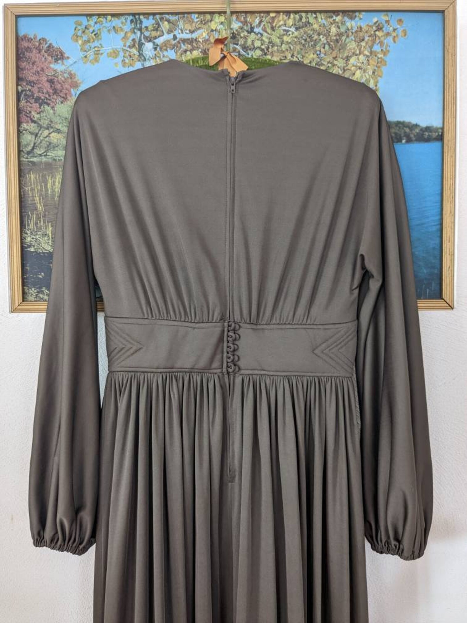 Donald Brooks 1970s Draped Balloon Sleeve Brown Jersey Maxi - Etsy