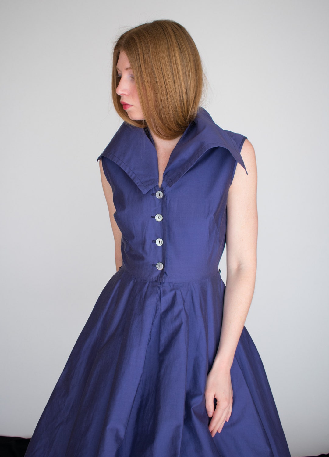 1950s Koret of California Fit and Flare Dress in Purple Cotton With ...