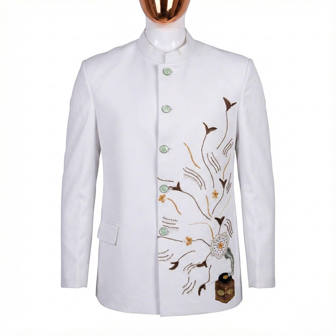 Men’s White Jodhpuri, Hand Embroidered Jodhpuri, Suit for Groom, Indian ...