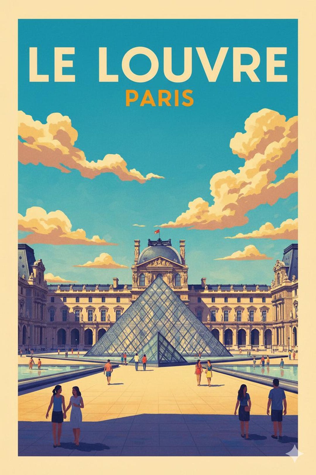 Paris Louvre A3 Poster With Wooden Frame and Wall Hanger (29.7cm X 42cm ...