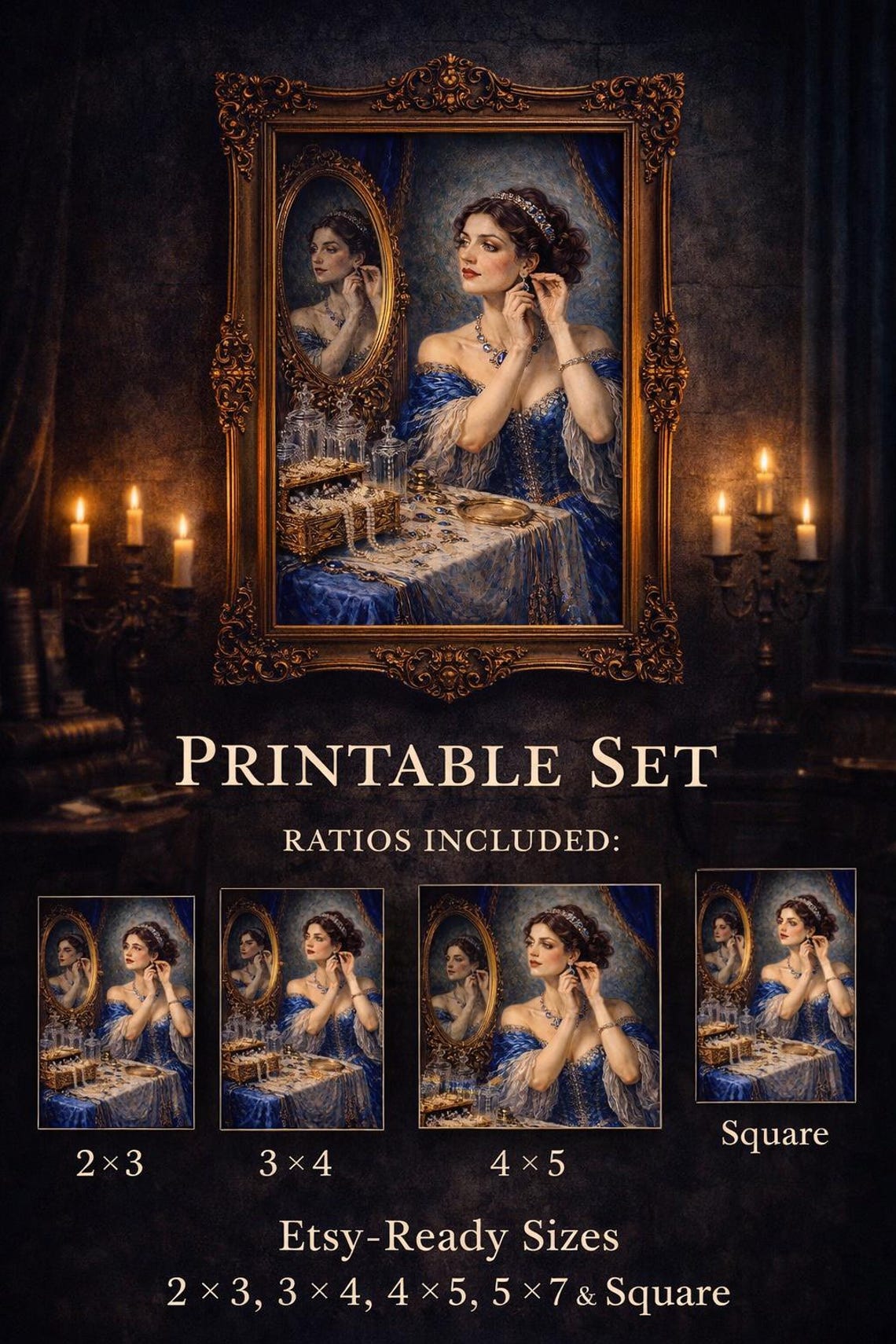 Blue Queen Vanity Wall Art Printable | Regal Sapphire Portrait ...