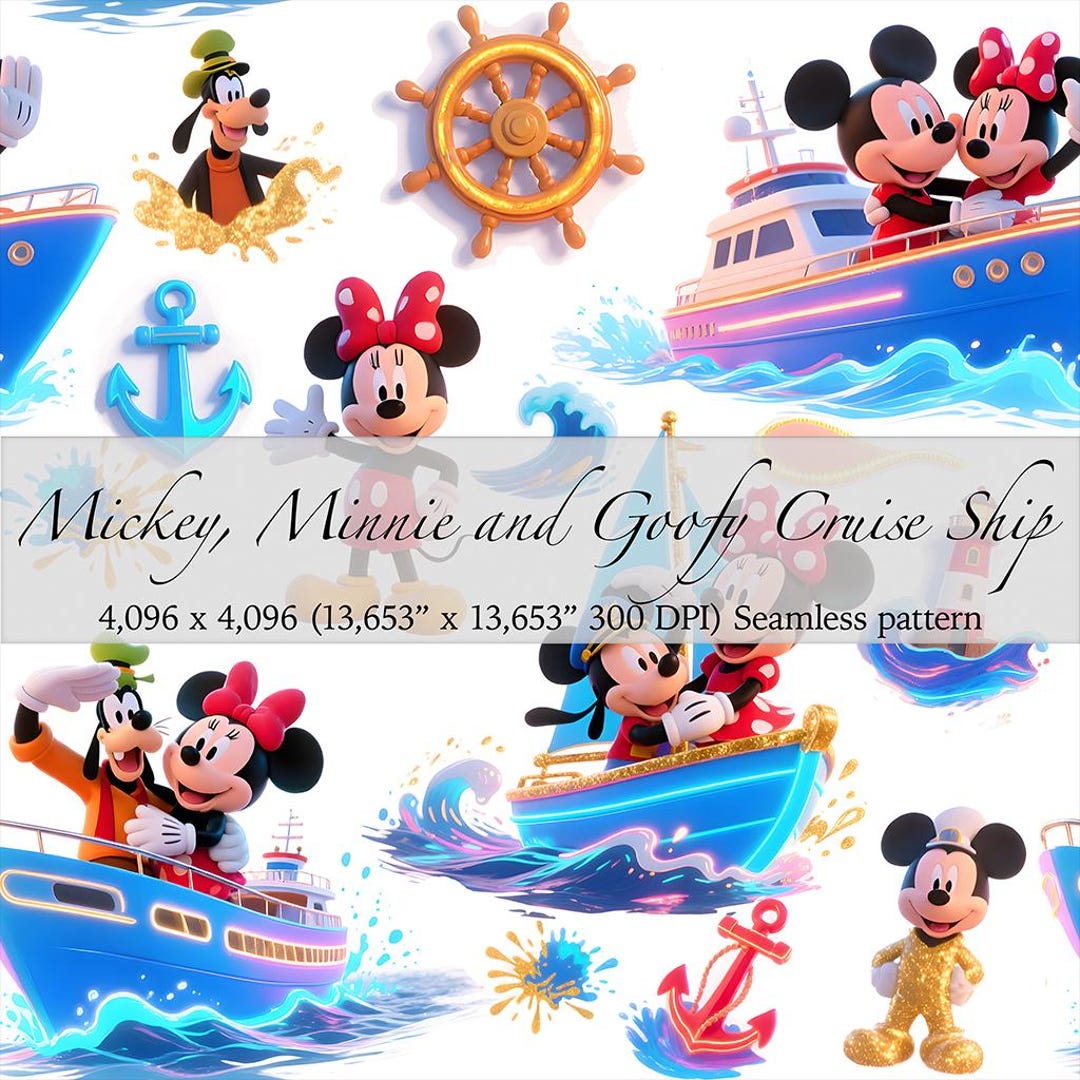 Mickey, Minnie and Goofy Cruise Ship | Tileable Seamless Patterns ...
