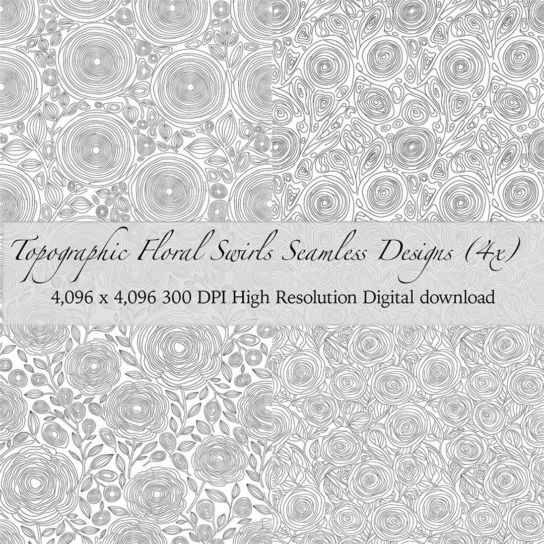 Topographic Floral Swirls Seamless Patterns Bundle | Botanical Vector ...