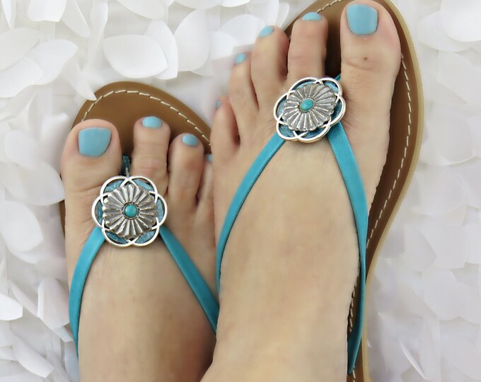 Turquoise and Silver Flip Flop Clips, Sandal and Shoe Charms, Summer ...