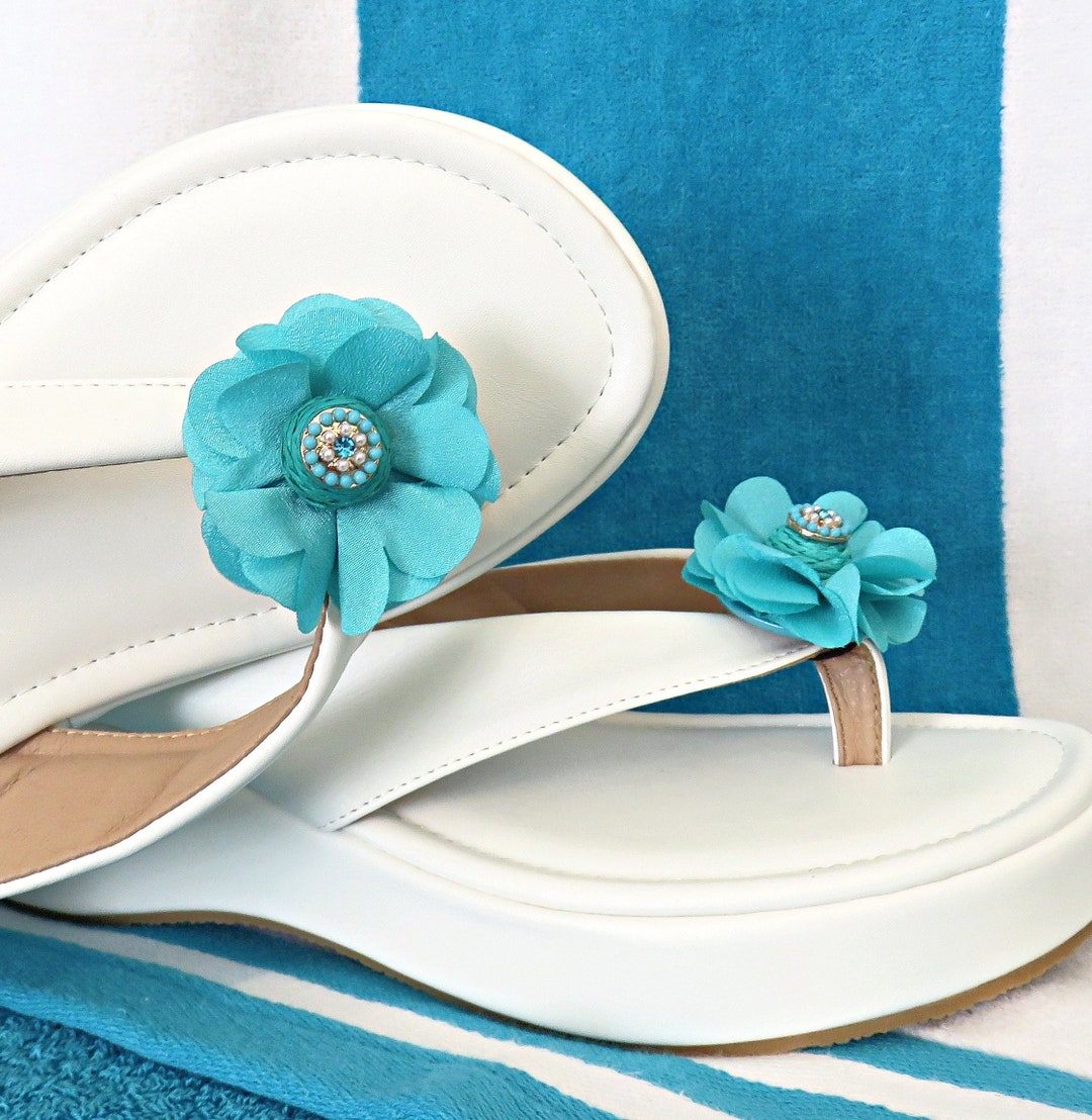 Aqua Flower Flip Flop Clips, Sandal Jewelry, Vacation Shoe Decoration ...