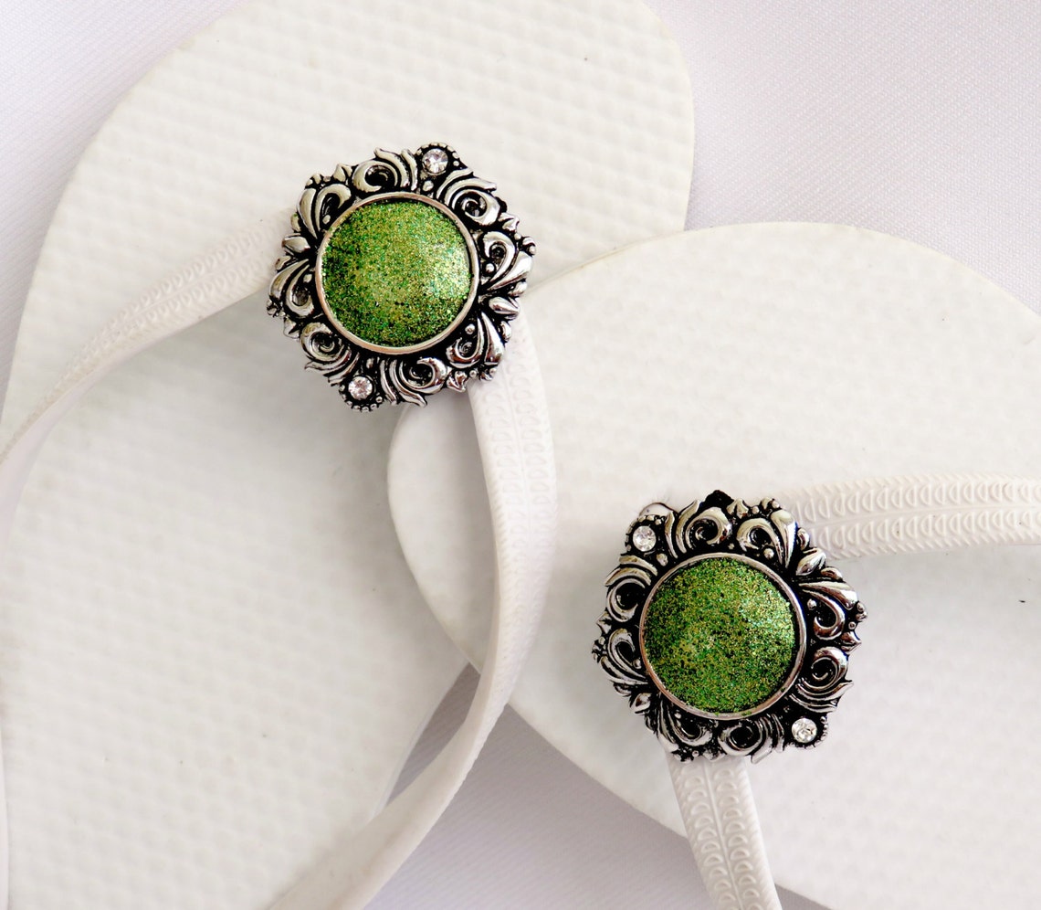 Green Sparkle Flip Flop Clips, Sandal Jewelry, Summer Shoe Accessories ...