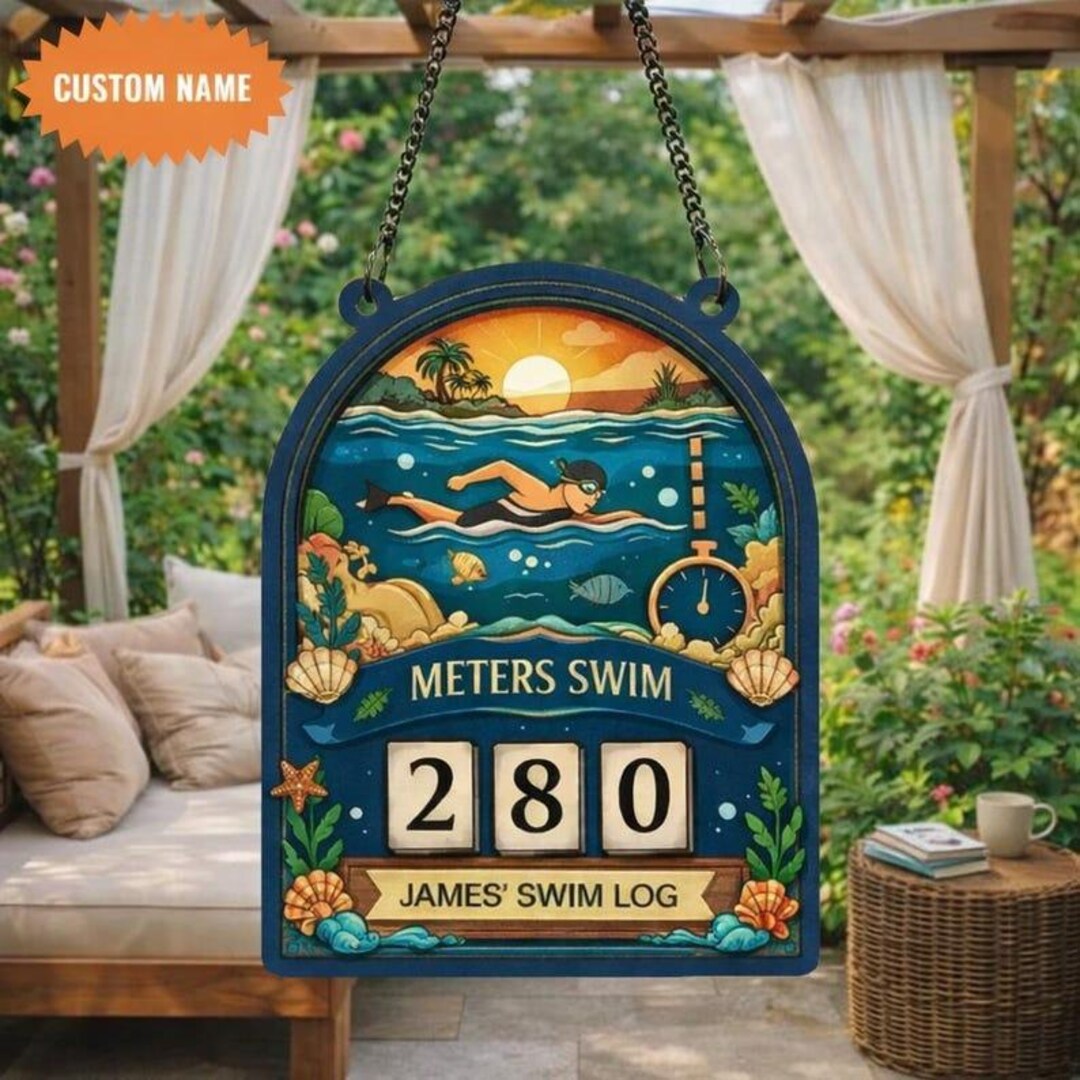 Personalized Swim Log Tracker, Swimming Distance Counter Sign, Custom ...