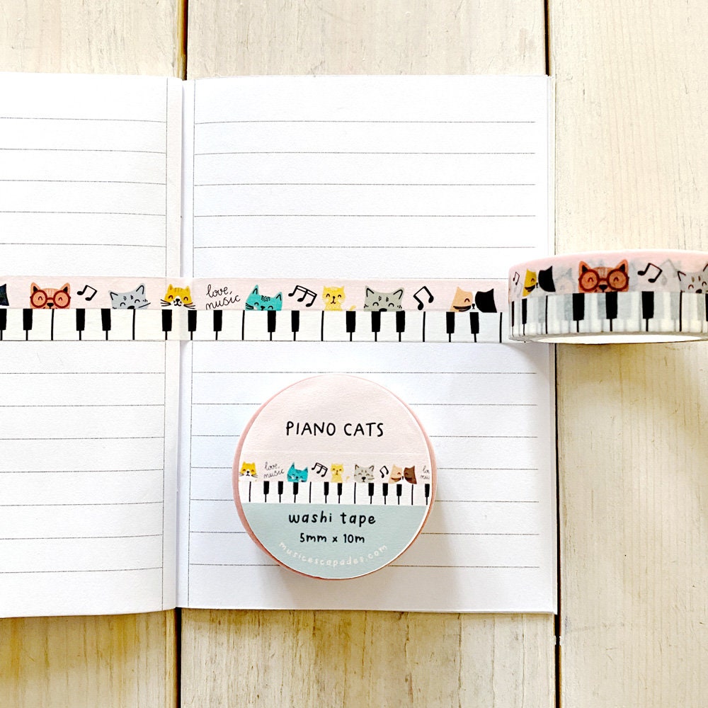Piano Keys Music Staff Lines Decorative Washi Tape, 10m Full Roll Washi ...
