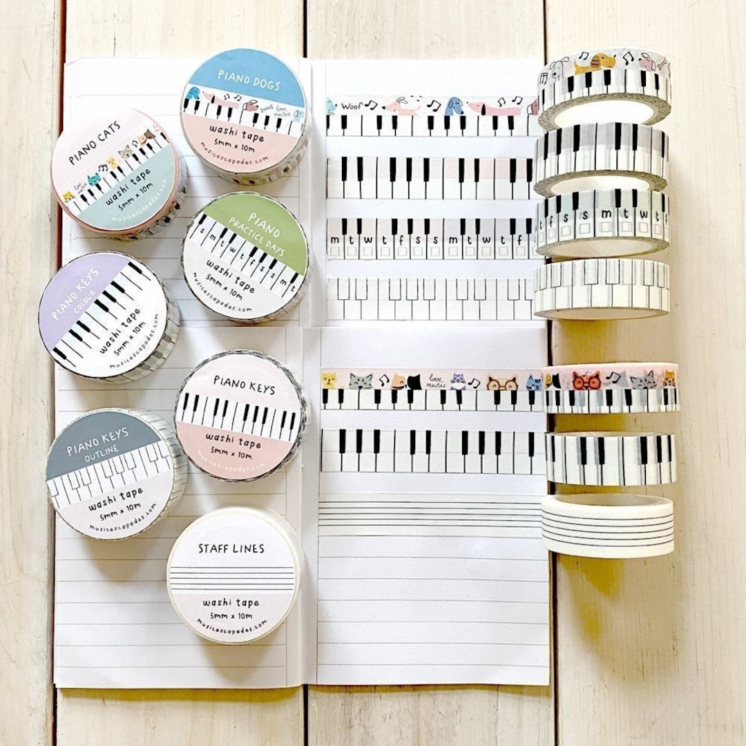 Piano Keys Music Staff Lines Decorative Washi Tape, 10m Full Roll Washi ...