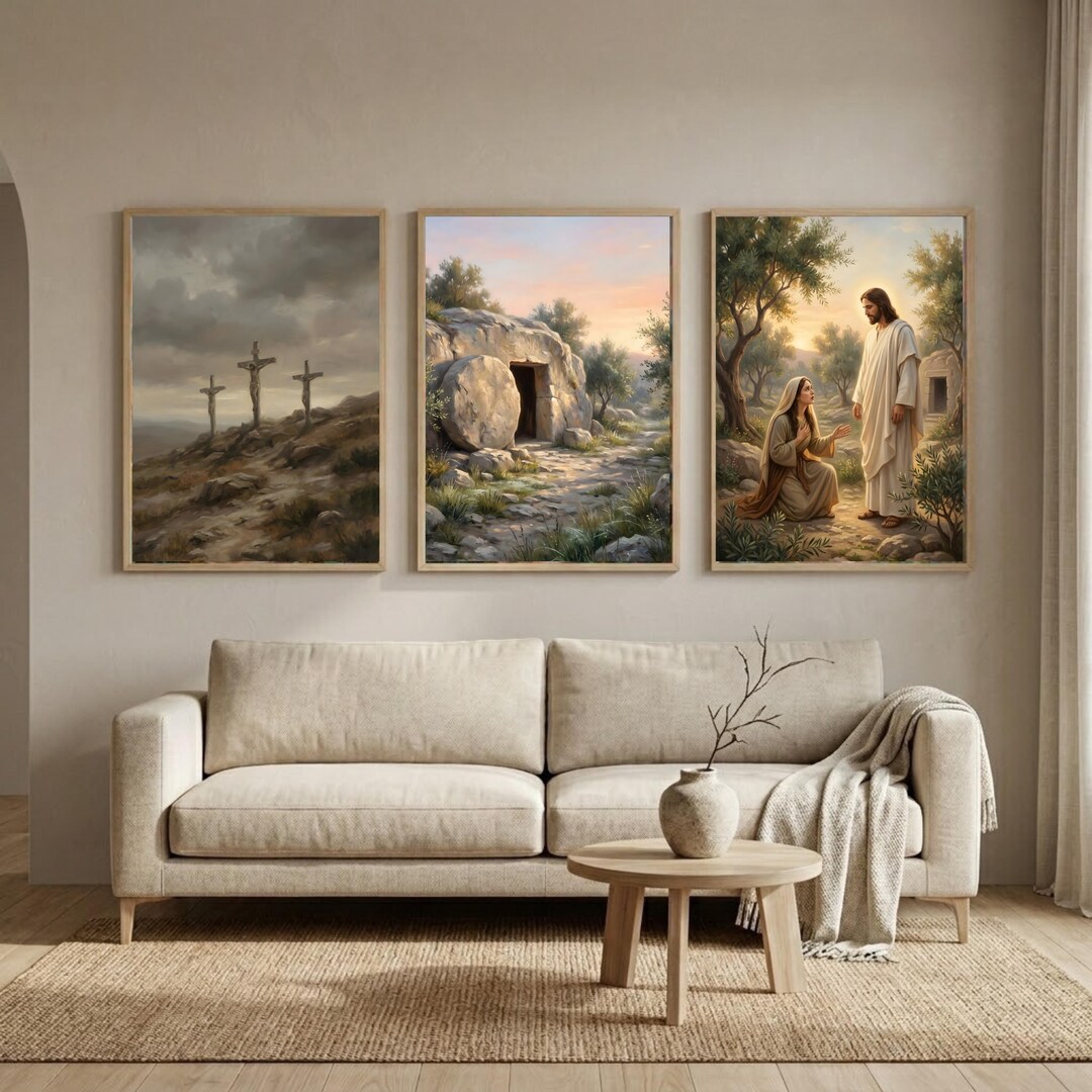 He is Risen Easter Wall Art Set of 3 – Crucifixion, Empty Tomb ...