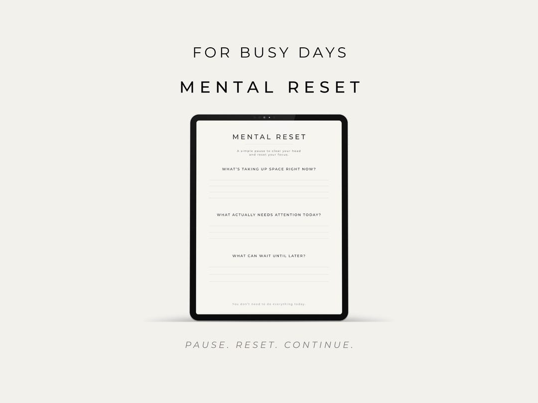 Mental Reset Worksheet for Busy Days, Clear Your Head and Refocus, 1 ...