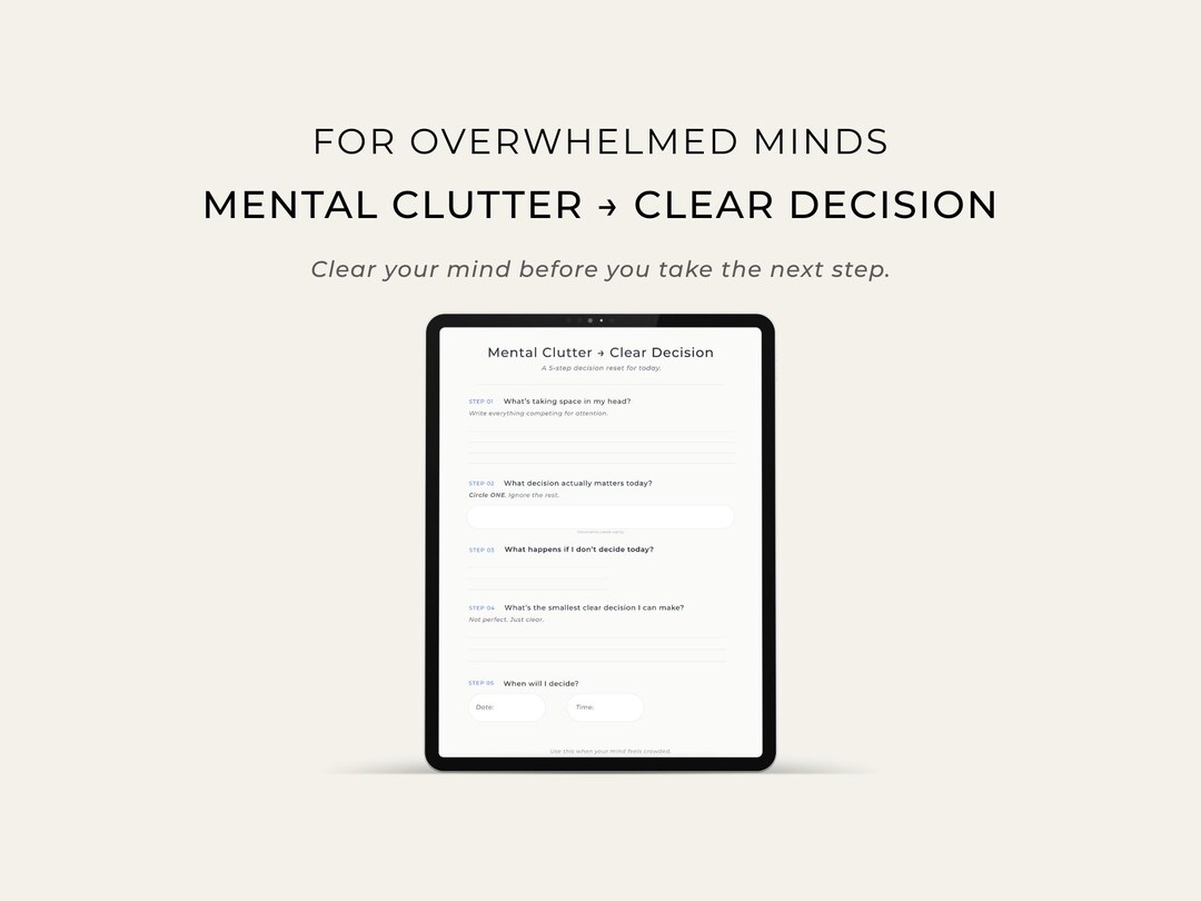 Clear Decision Worksheet for Mental Clutter & Overthinking | One Page ...