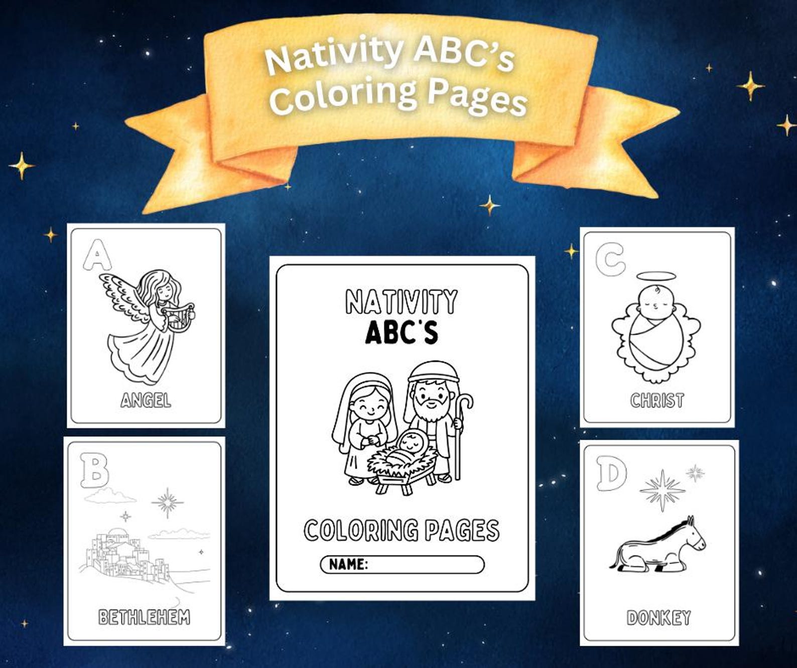 Nativity ABC Coloring Pages, Christian Alphabet, Digital Download ...