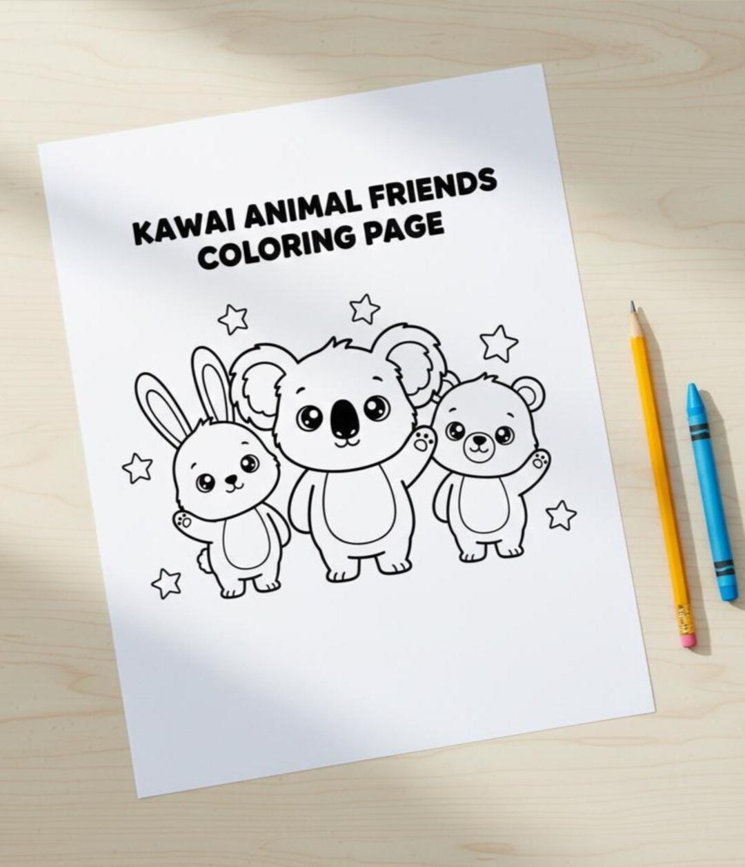 Kawaii Coloring Pages for Kids – 5 Page Printable Set –animal Line Art ...