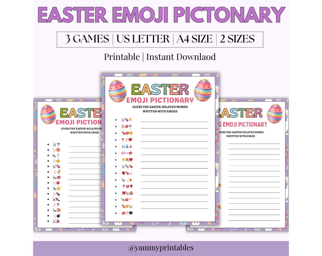 Easter Emoji Pictionary Game, Printable Easter Party Word Game, Easter ...