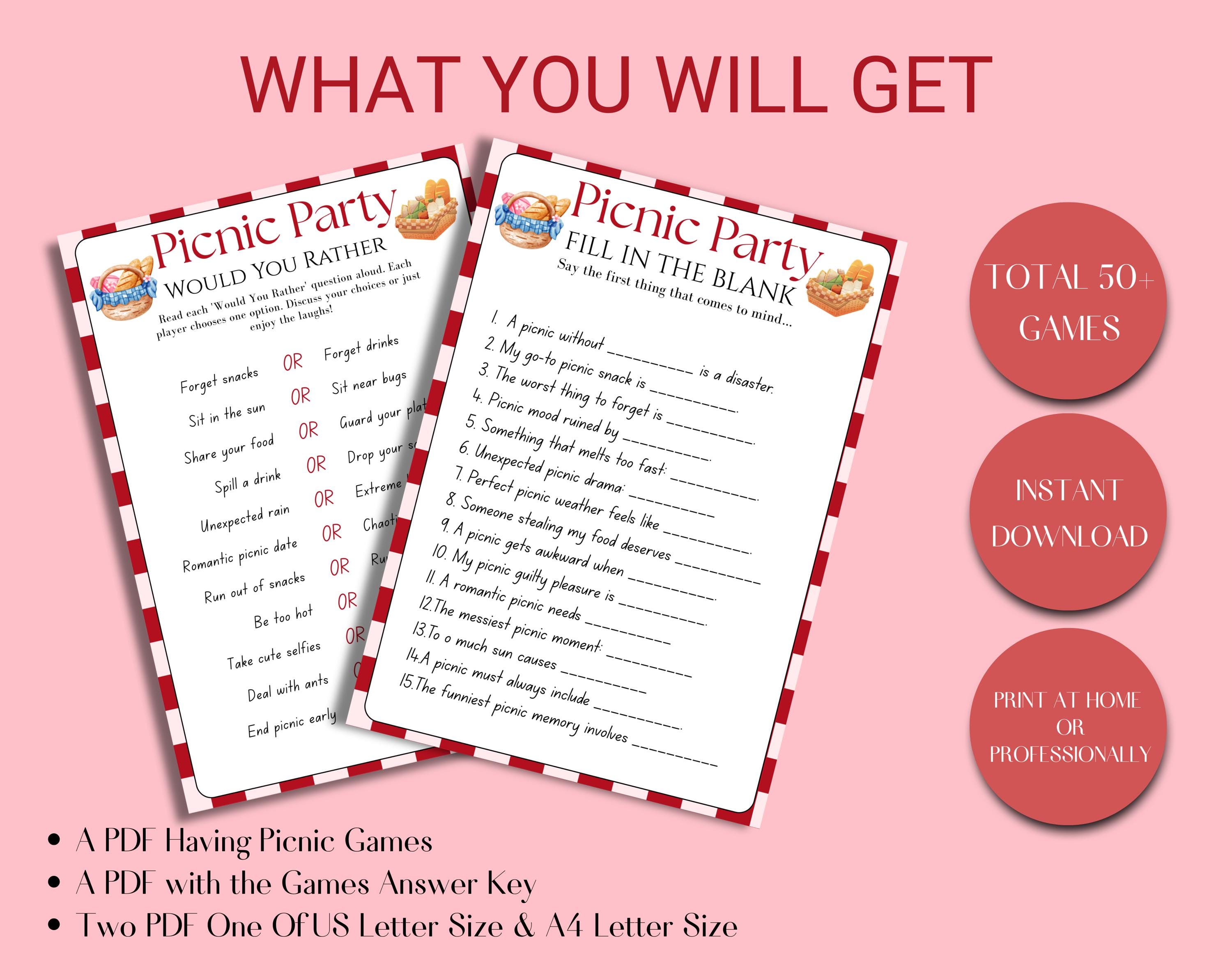 Picnic Party Game Bundle, Family Picnic Game, Picnic Bingo, Picnic Mad ...