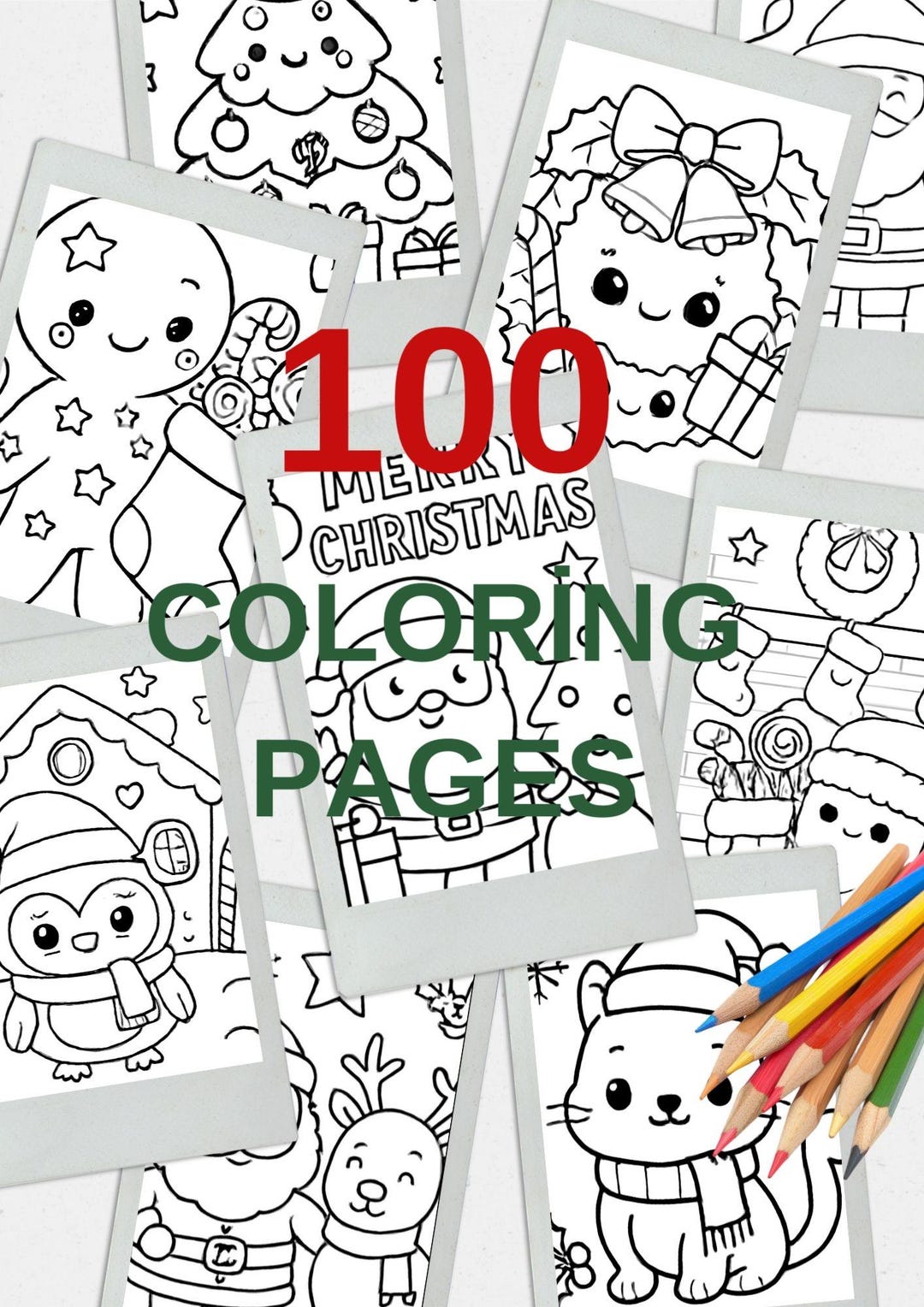 100 Christmas Coloring Pages – Huge Kawaii Holiday Coloring Bundle for ...