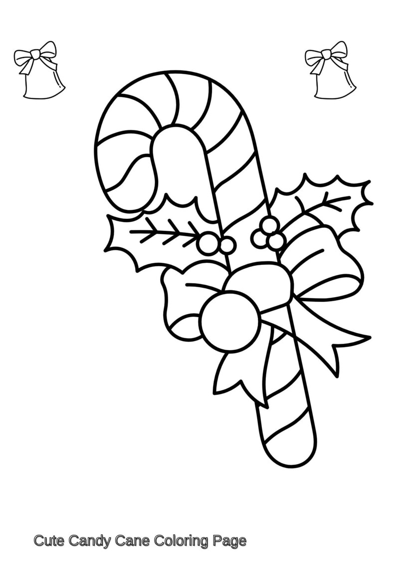 Cute Christmas Candy Cane Coloring Page | Christmas Printable | Kawaii ...