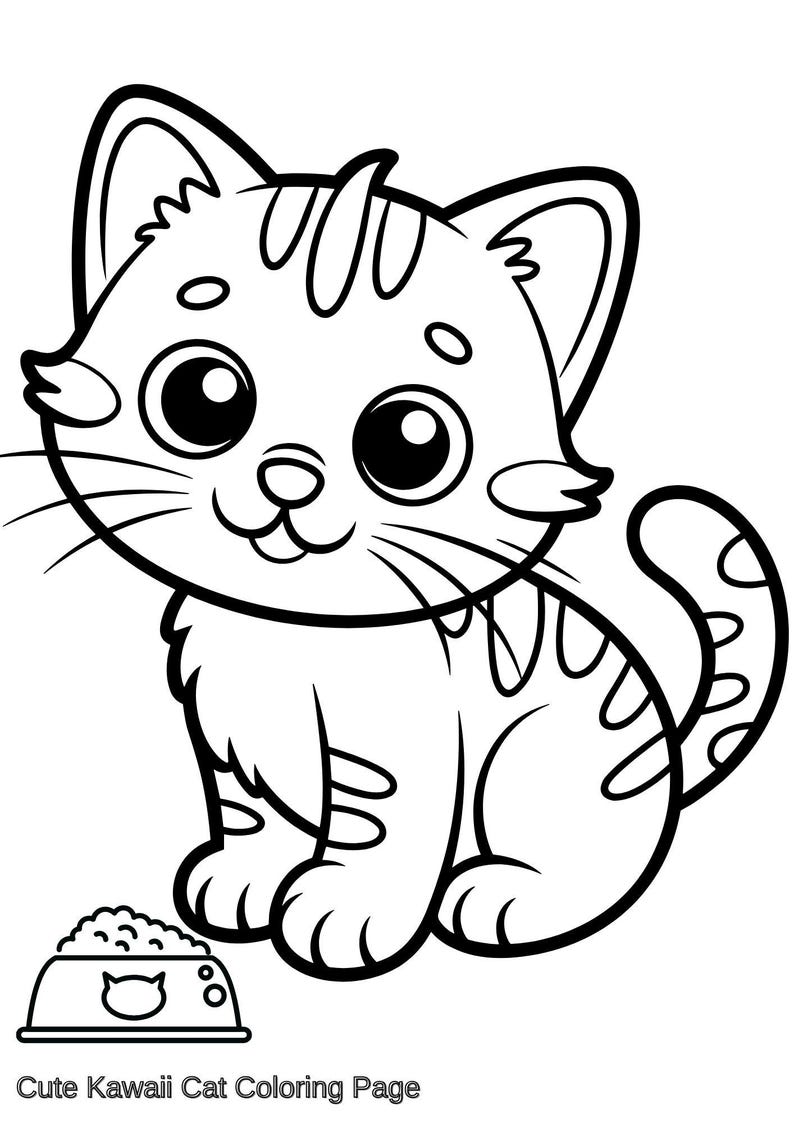 Cute Kawaii CAT Coloring Page | Printable Coloring Sheet | Digital ...