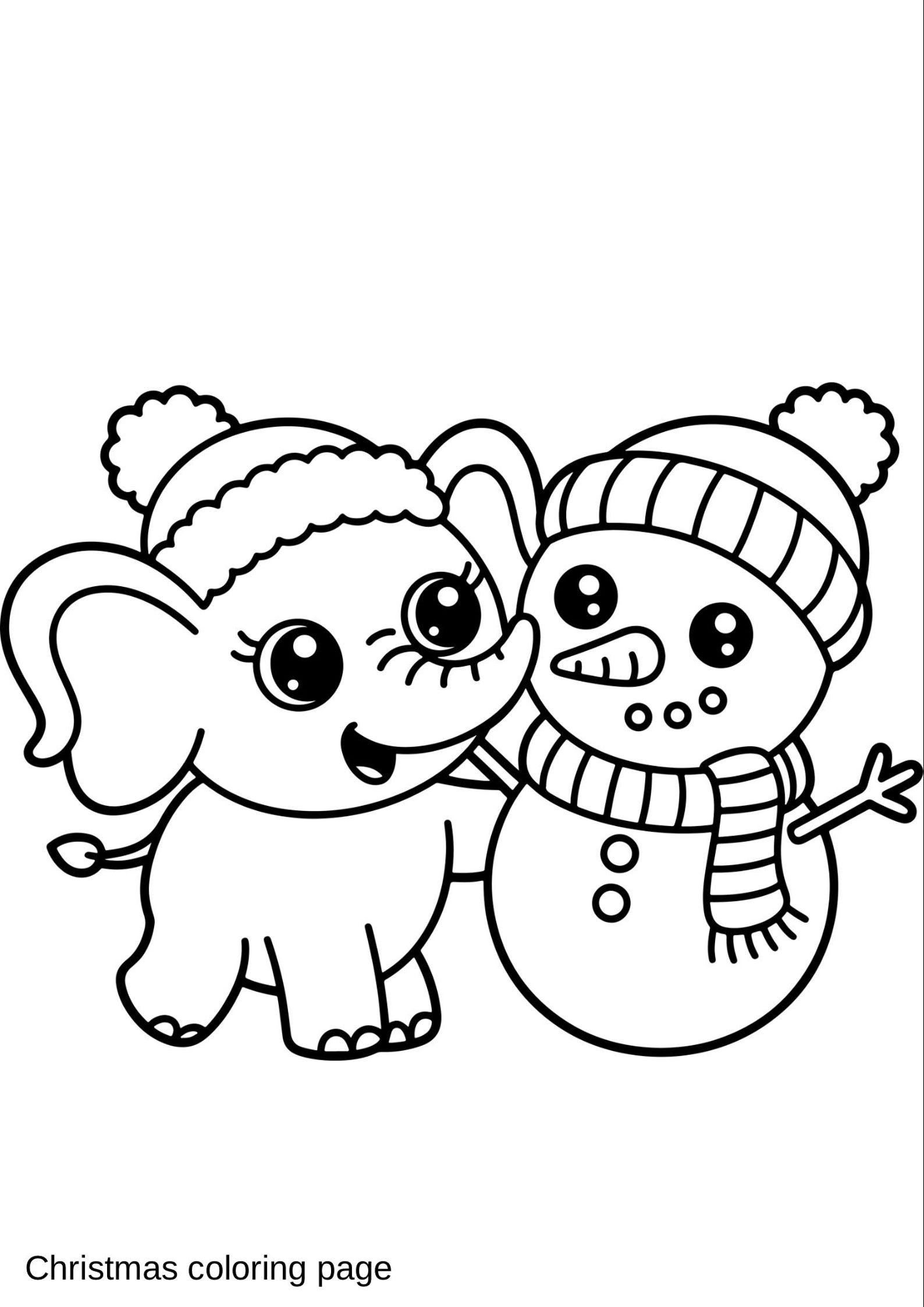 Christmas Elephant Coloring Page | Winter Coloring Page | Kawaii ...