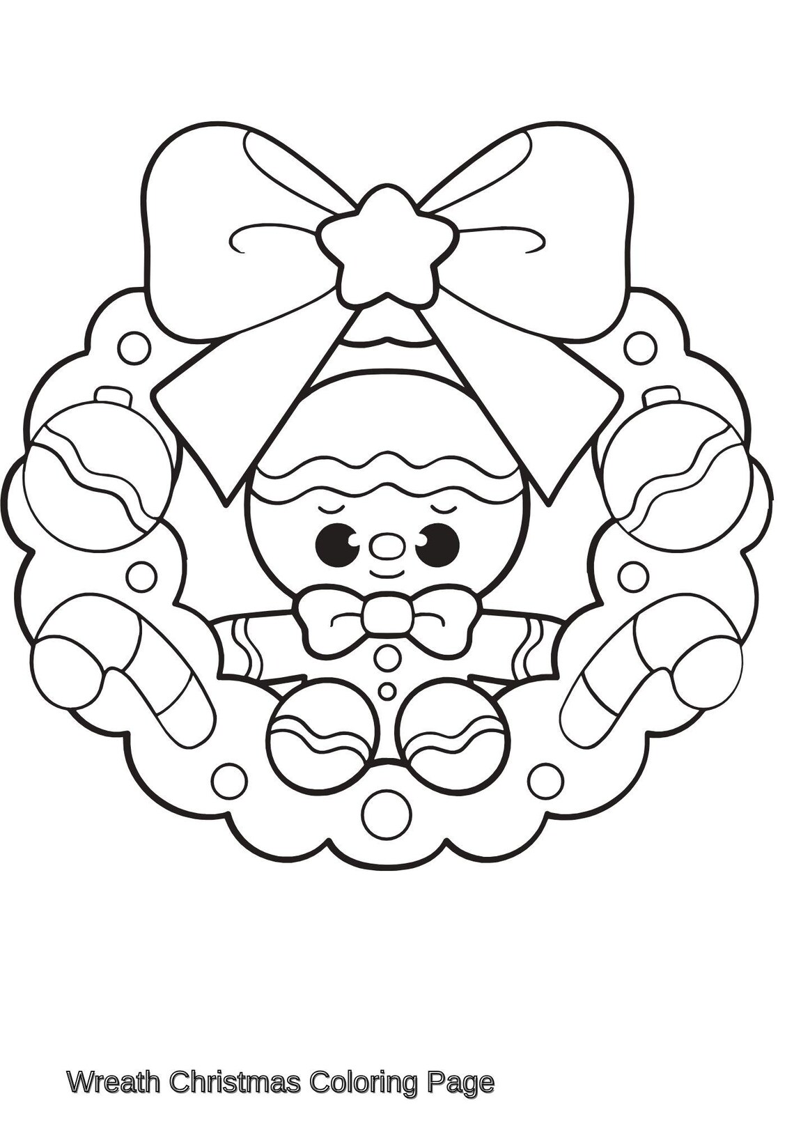 Cute Christmas Wreath Coloring Page | Christmas Printable | Kawaii ...
