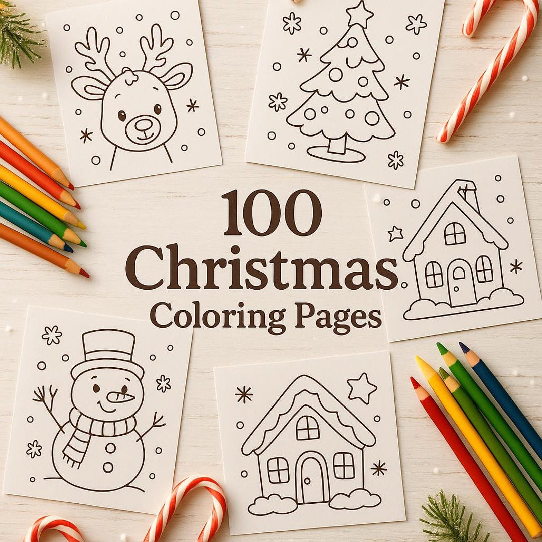 100 Christmas Coloring Pages | Printable Holiday Activity Pack (PDF) - Etsy