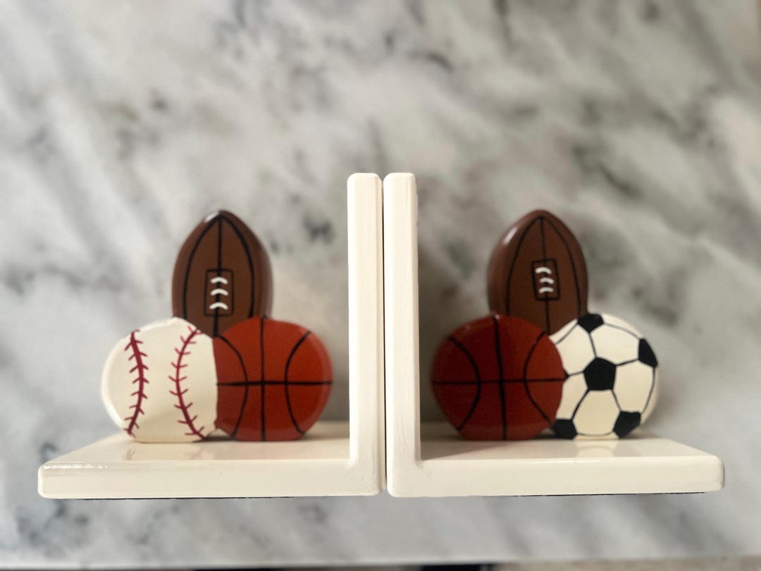 Hand-painted Sports Bookends Set | Football, Baseball, Basketball ...