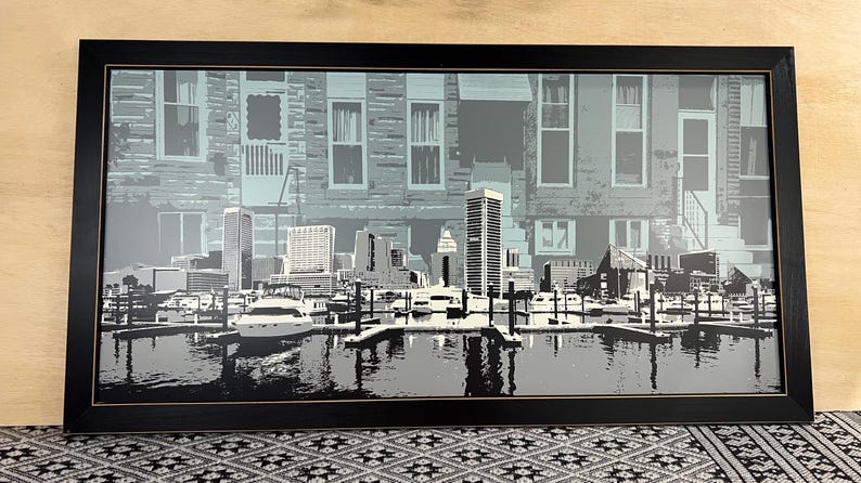 Baltimore Skyline Silkscreen Print – Framed Row House Art, Signed ...