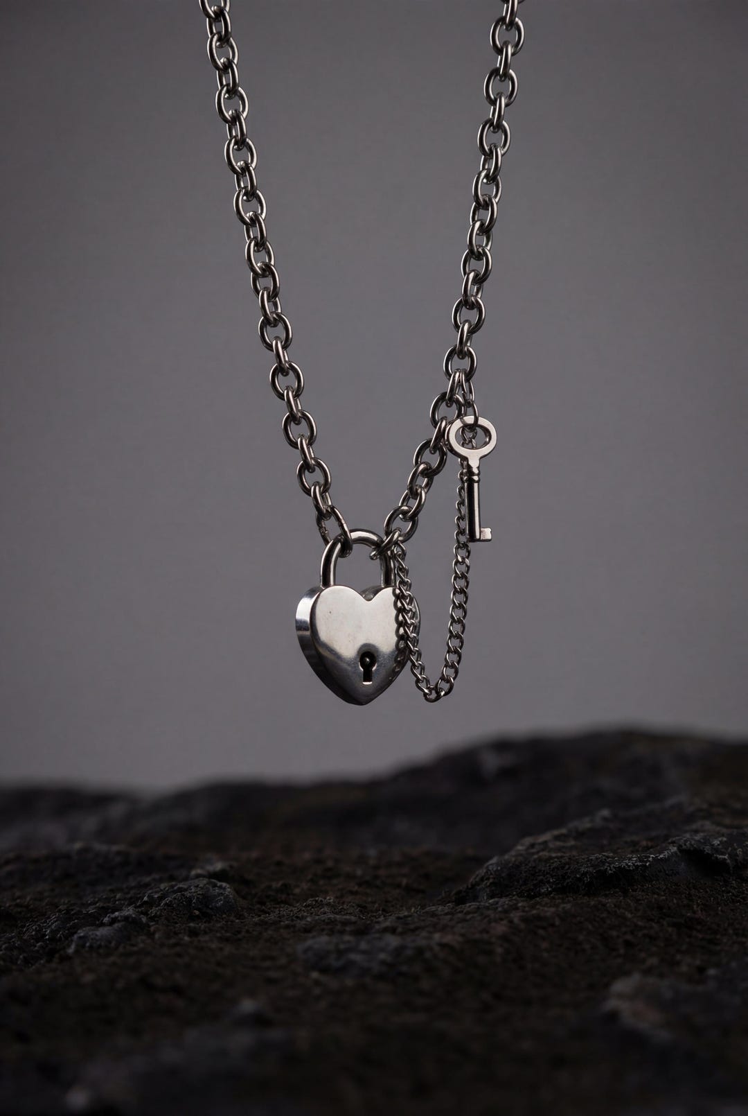 Goth Heart Lock Necklace, Black Heart Pendant Chain, Key and Heart ...