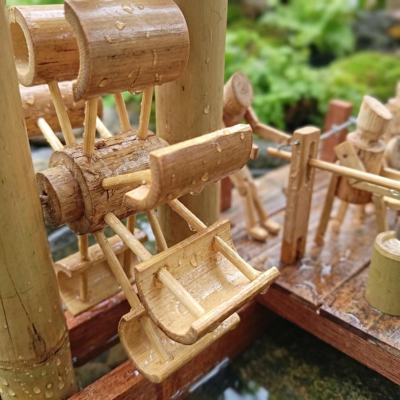 Handmade Bamboo Water Mill Fountain, Kinetic Laborer Figures, Zen ...