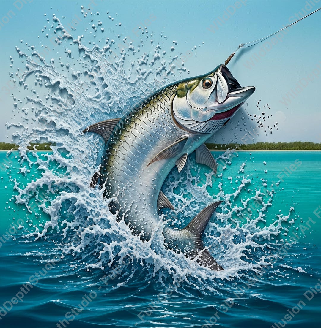 3D Illusion Tarpon Fish Jumping Digital PNG Art File – Full Color ...
