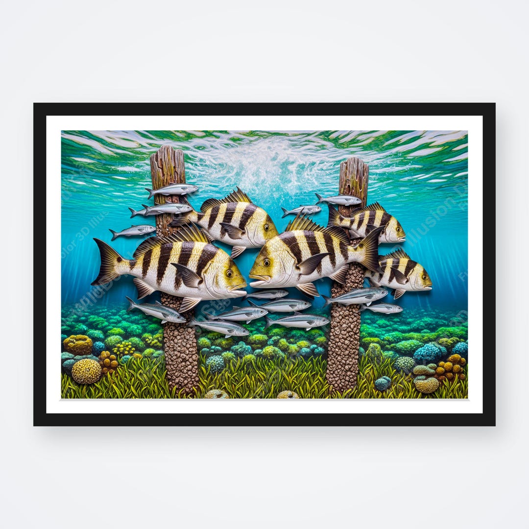 3D Illusion Sheepshead Fish Digital Art File | Wild Depth Studio - Etsy