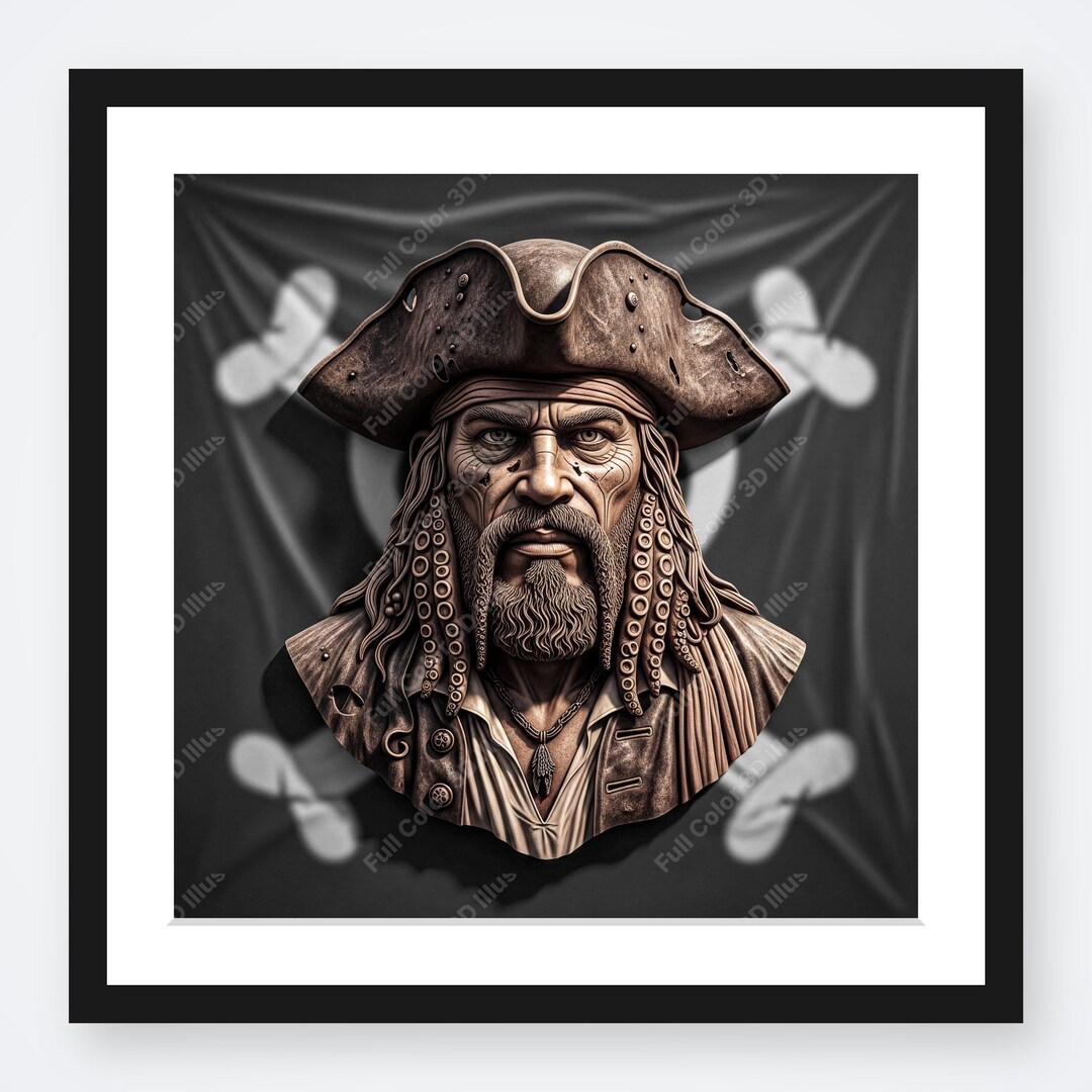 3D Illusion Pirate Bust With Jolly Roger Flag Digital PNG Art File ...