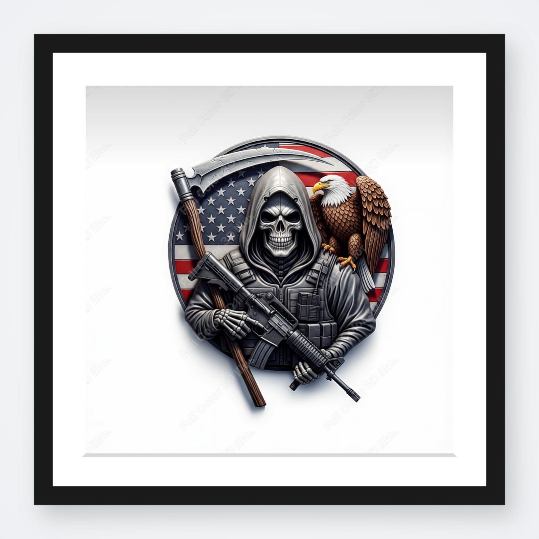 3D Illusion Grim Reaper Skeleton With American Flag and Bald Eagle ...