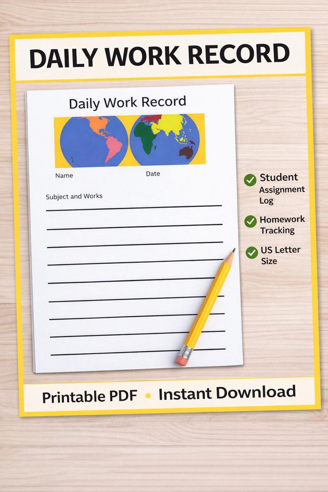 Daily Work Record Printable | Student Assignment Tracker | Homework Log ...