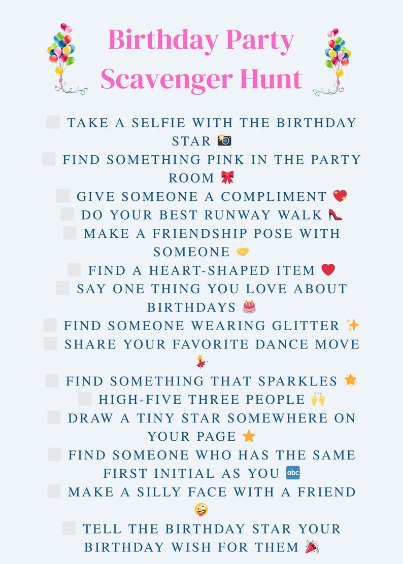 Birthday Party Scavenger Hunt Printable - Etsy