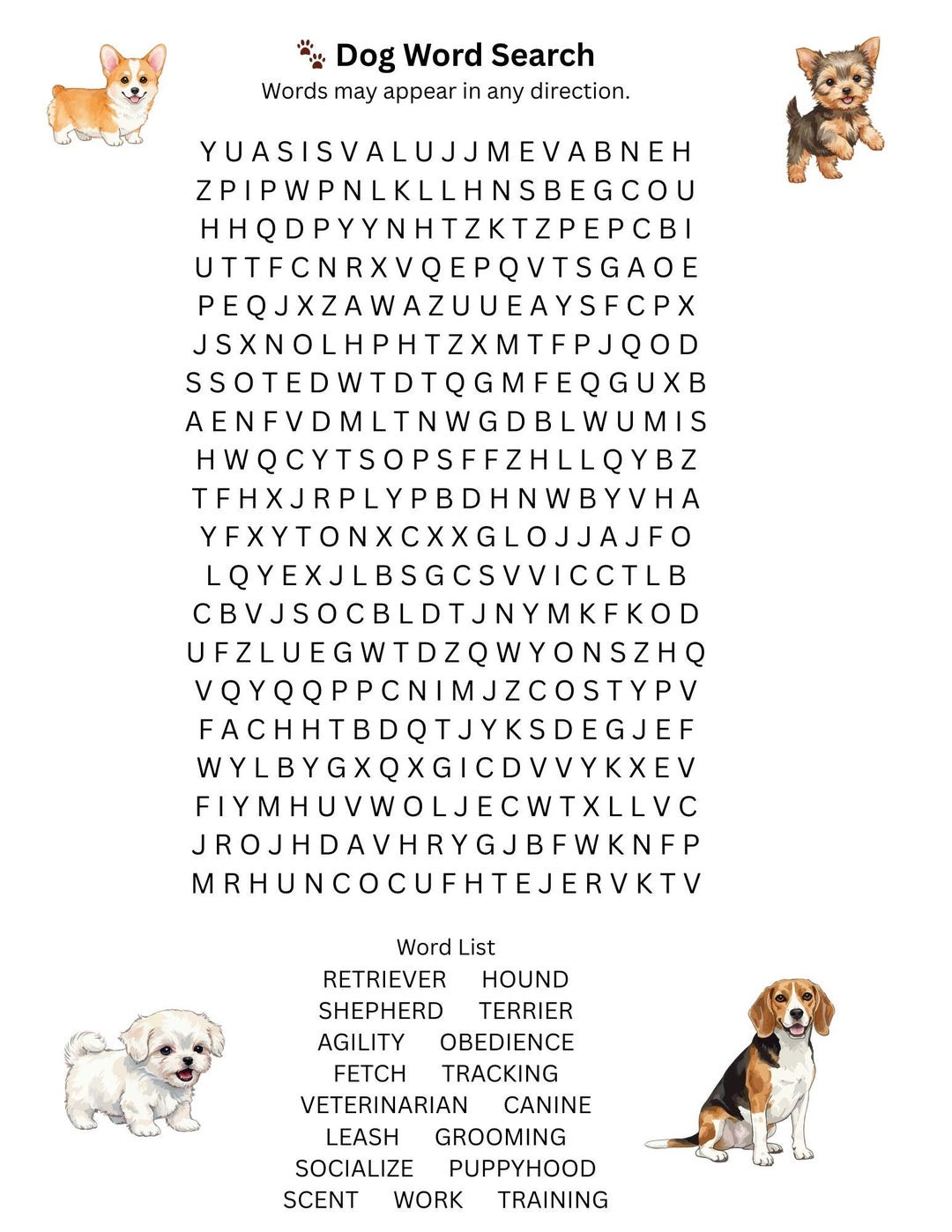 Large Print Word Search Dogs - Etsy