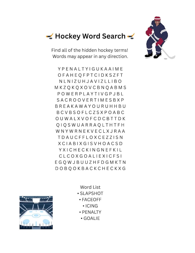 Word Search Hockey Digital Download - Etsy