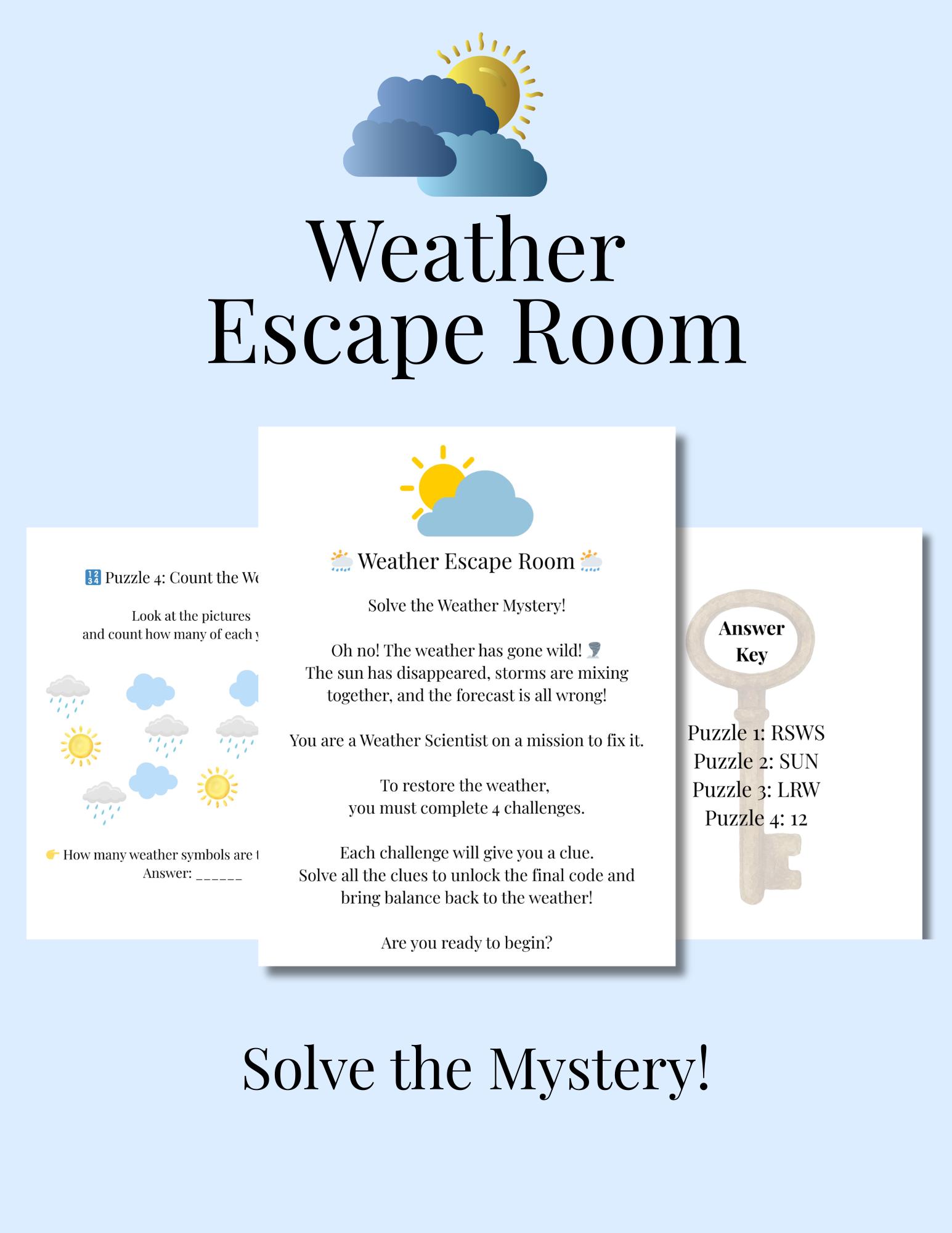 Weather Escape Room Printable | Solve the Weather Mystery Game for Kids ...