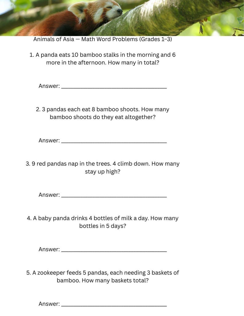 Math Word Problem 5 Printable Grades 1-3 - Etsy