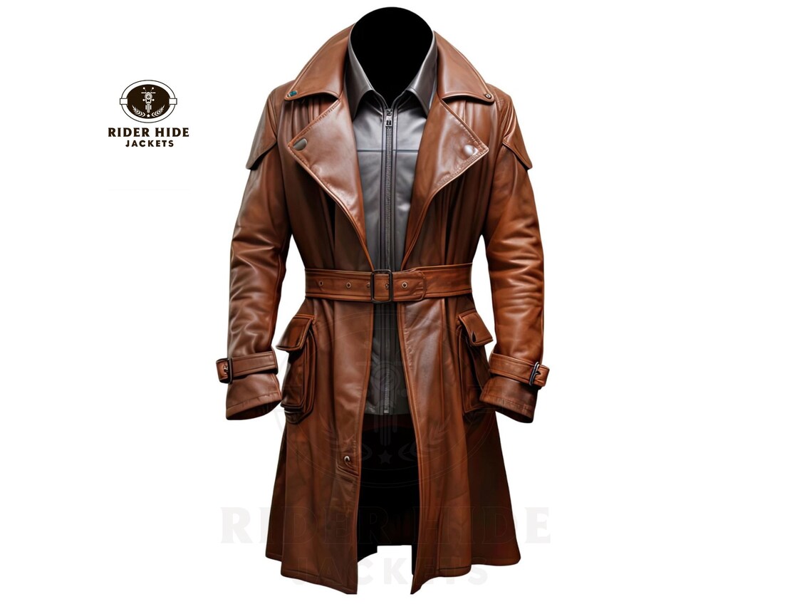 Handmade Men Leather Trench Coat - Vintage Biker Duster, Winter Long ...