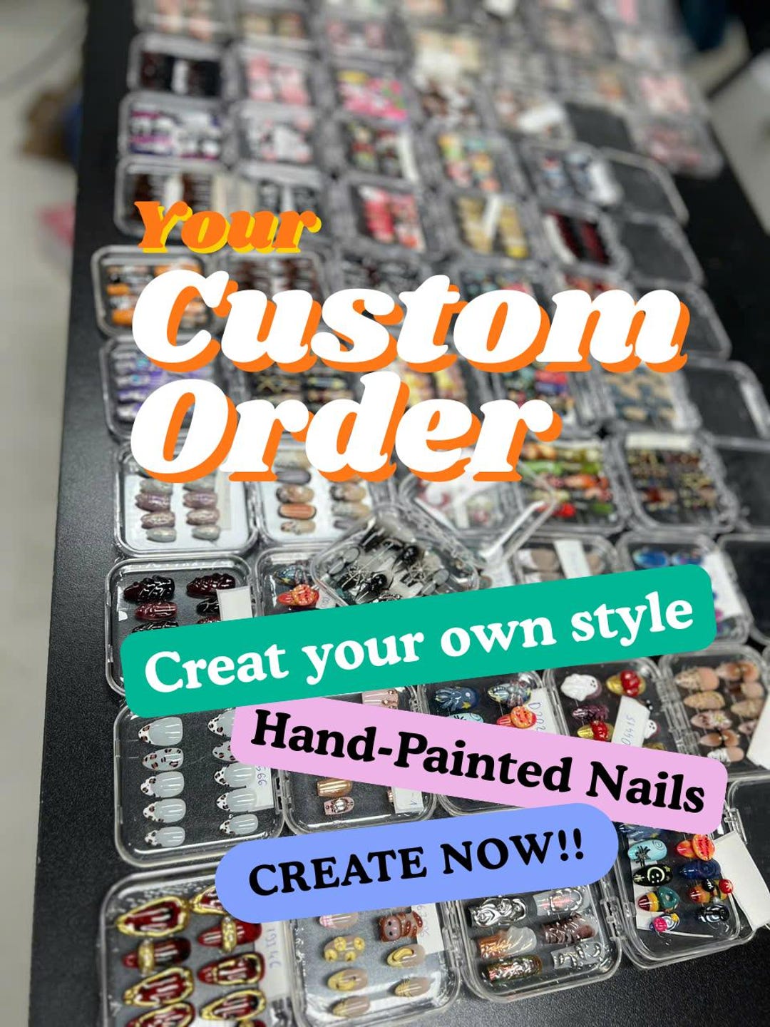 Custom Press on Nails, Hand-painted Stiletto Nail Art, Personalized ...