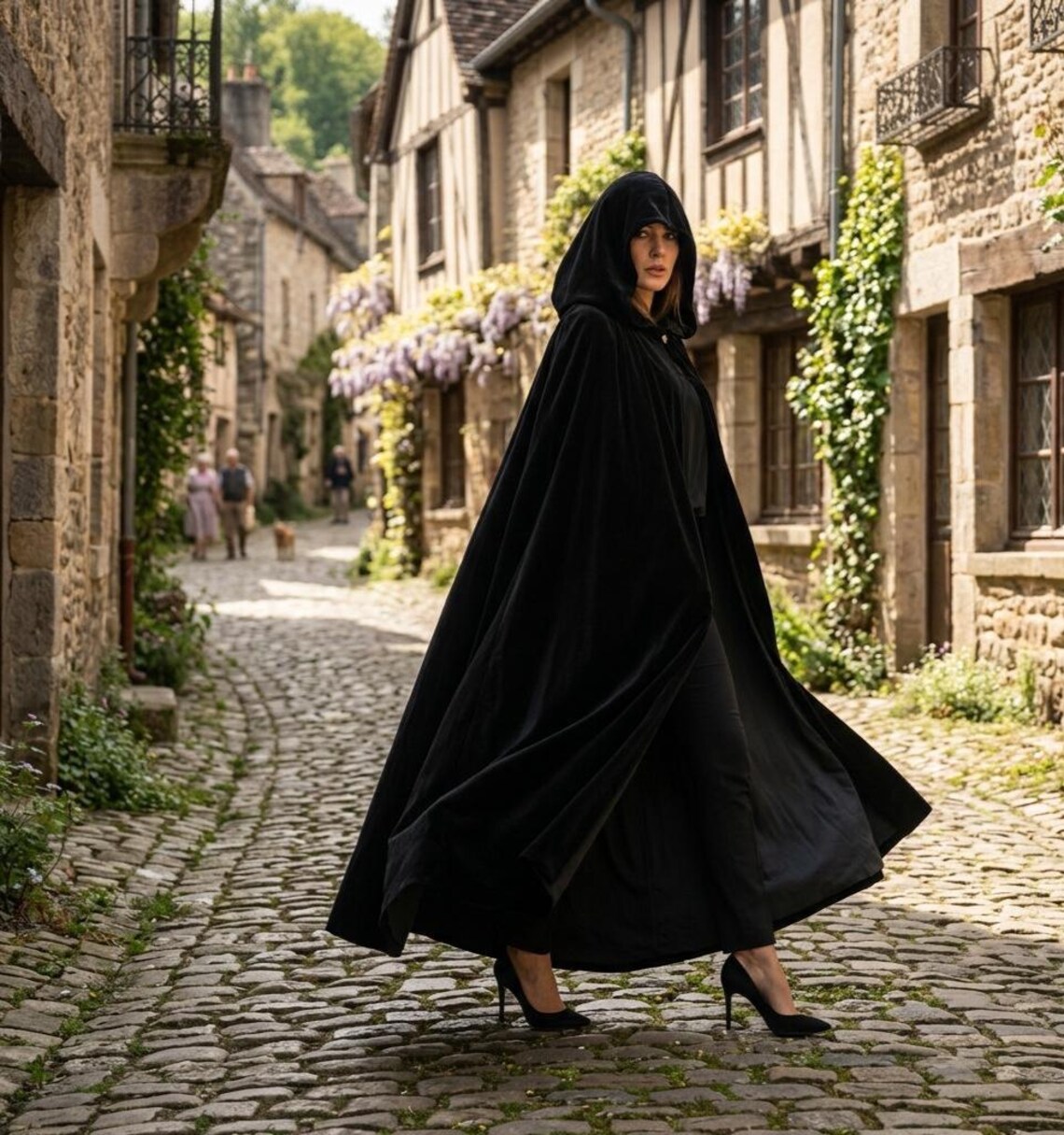 Black Velvet Hooded Cloak | Floor Length Gothic Cape | Witch Vampire ...