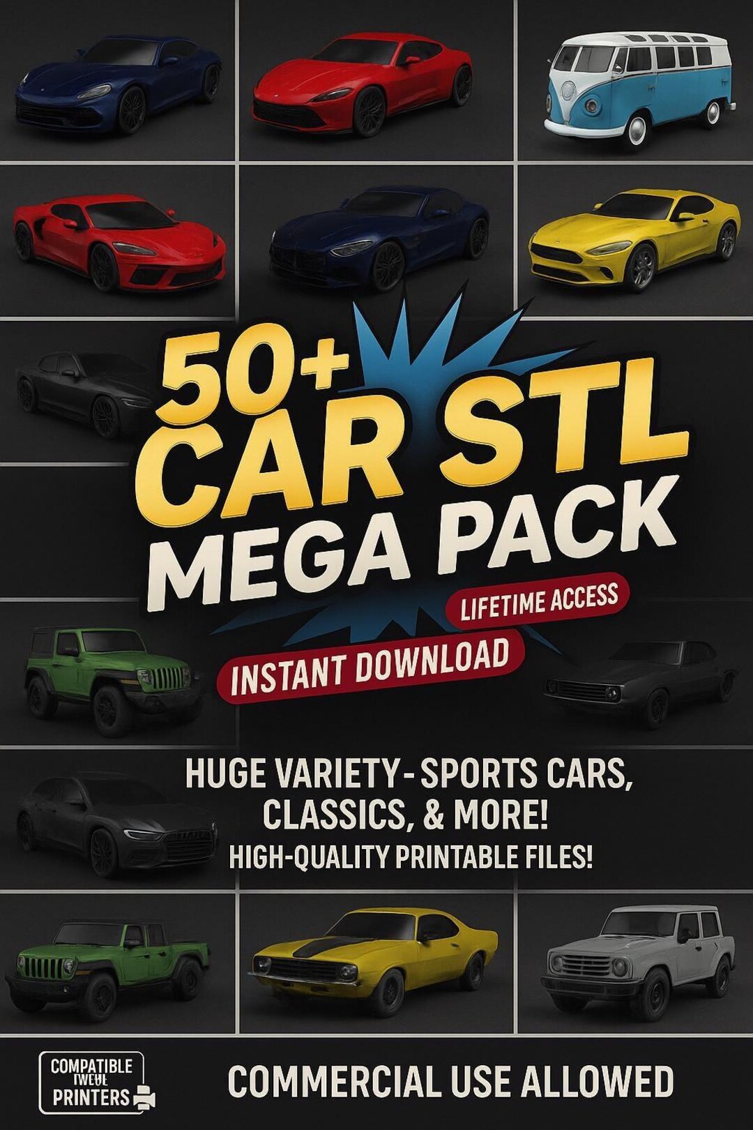High-quality 50+ Model Car STL Pack | 3D Printer Files | Commercial Use ...
