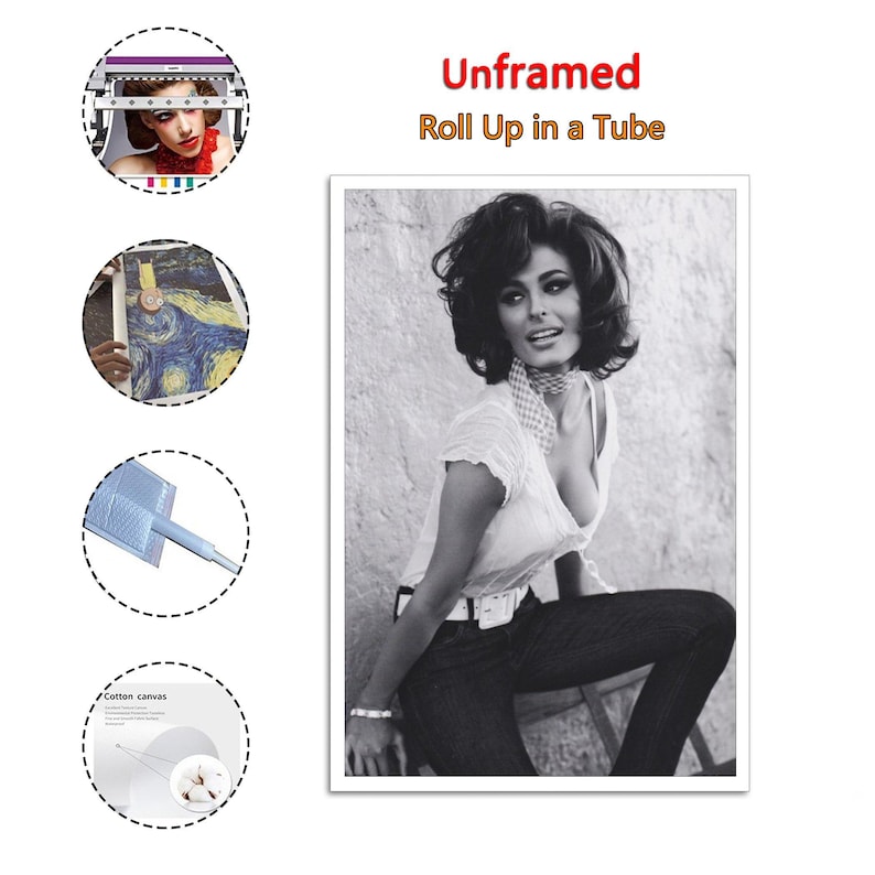 Actress Sophia Loren Canvas Wall Art Poster Picture Print Living Room ...